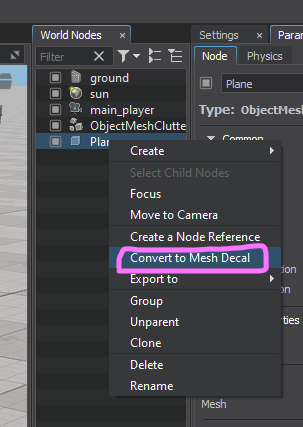 convert to mesh decals convert also materials - Rendering - UNIGINE Developers Community